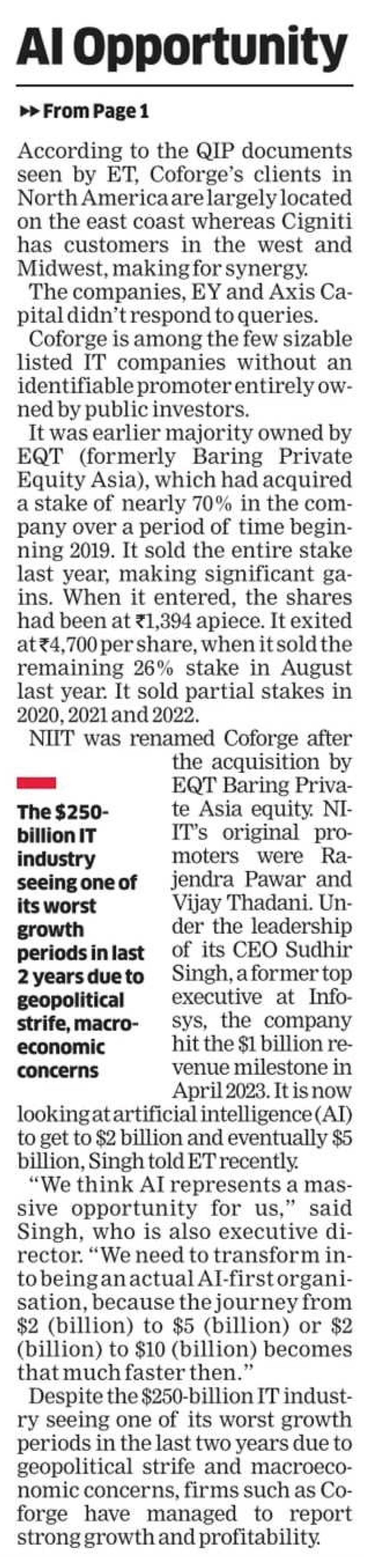 Coforge, Cigniti forge ahead with proposed merger