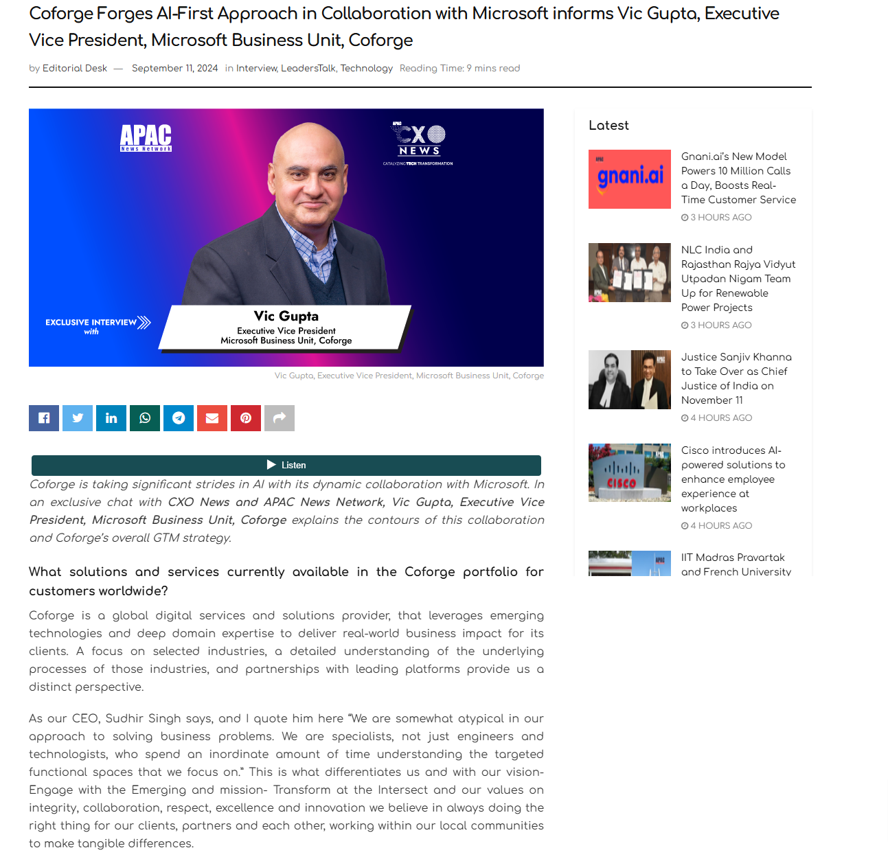 Coforge Forges AI-First Approach in Collaboration with Microsoft ...